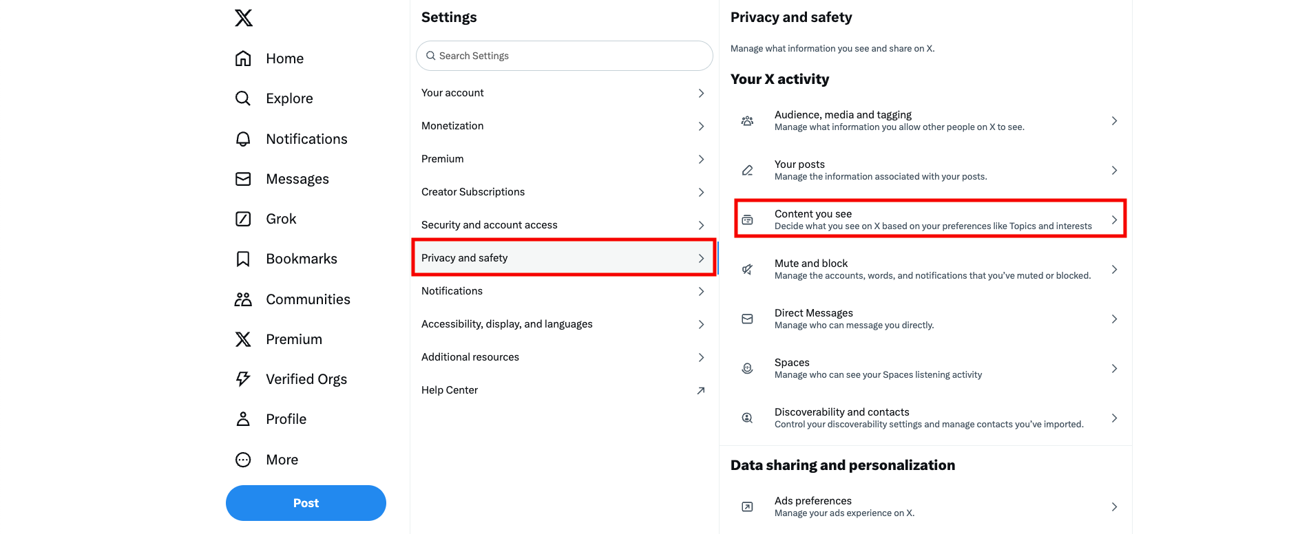 如何在 X (Twitter) 上解除“潜在敏感内容”的屏蔽